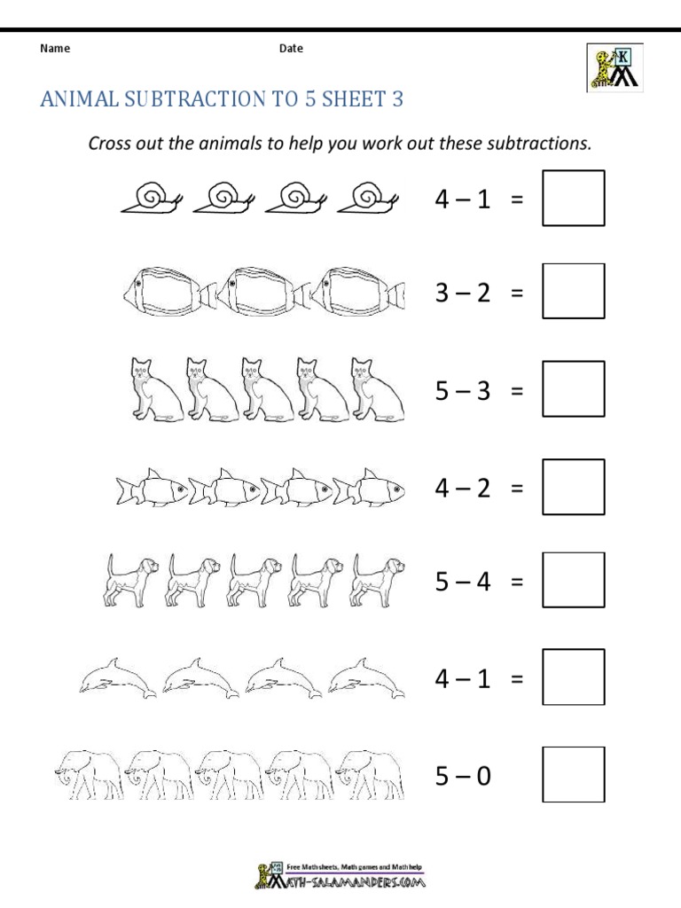 Animal Subtraction To 5 3 | PDF