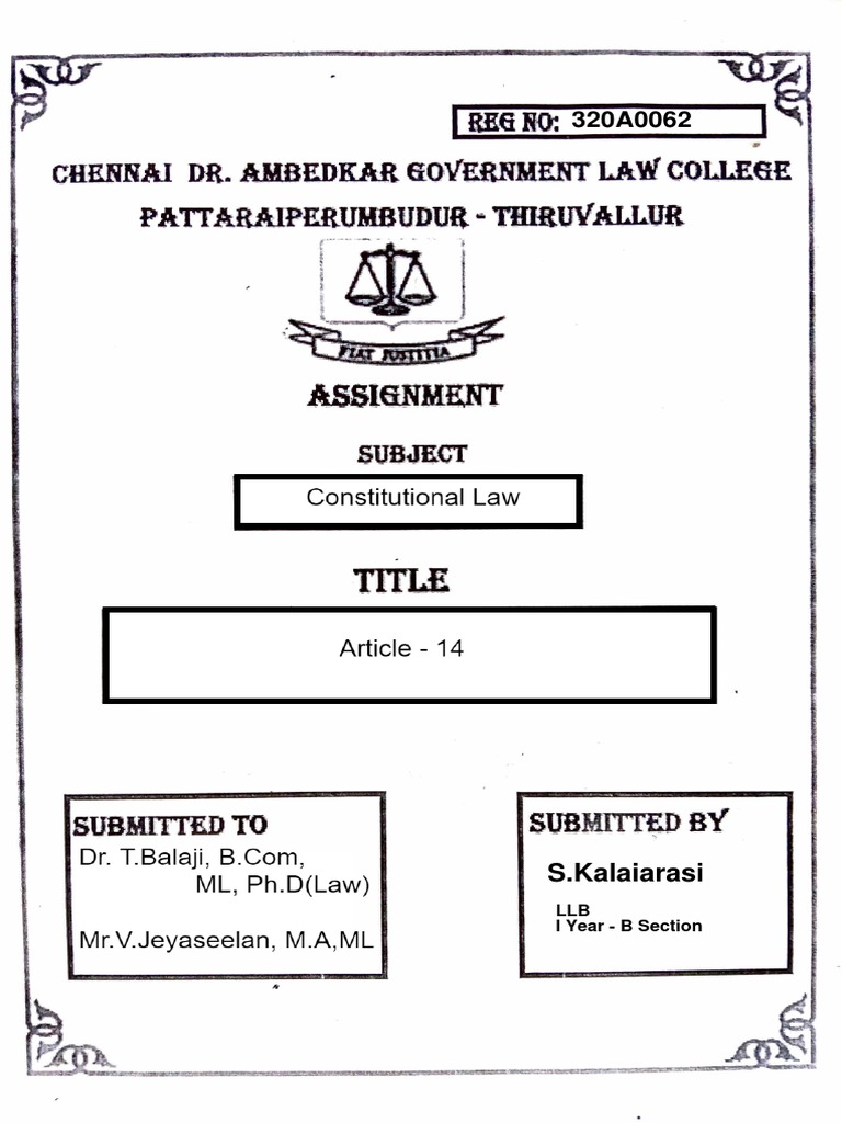Constitutional Law - Assignment by S Kalaiarasi | PDF