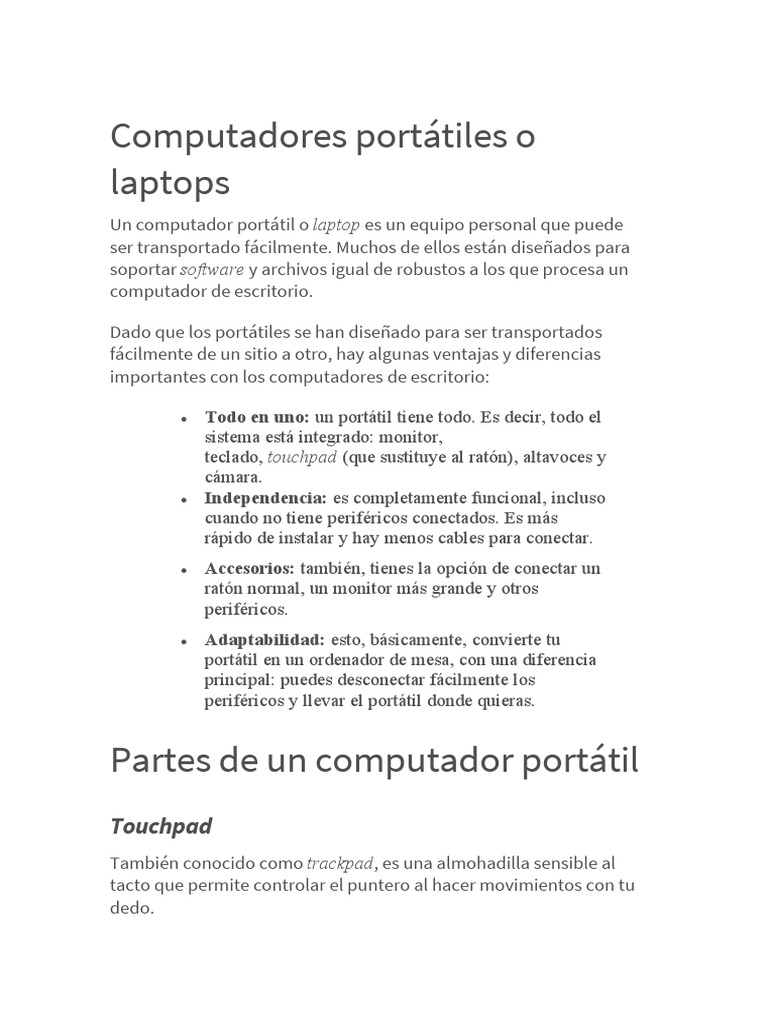 Ventajas y Partes de un Laptop | PDF | Ordenador portátil | Periférico