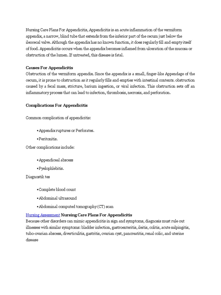 Nursing Care Plans For Appendicitis | PDF | Clinical Medicine ...