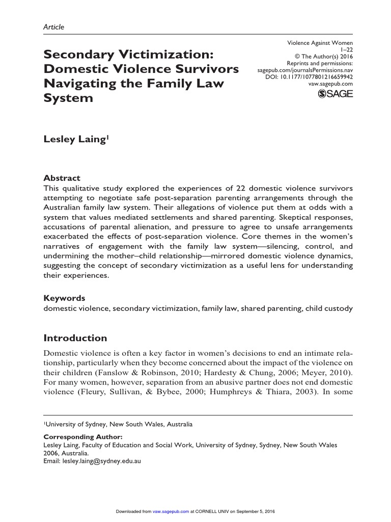 Secondary Victimization - Domestic Violence Survivors Navigating The ...
