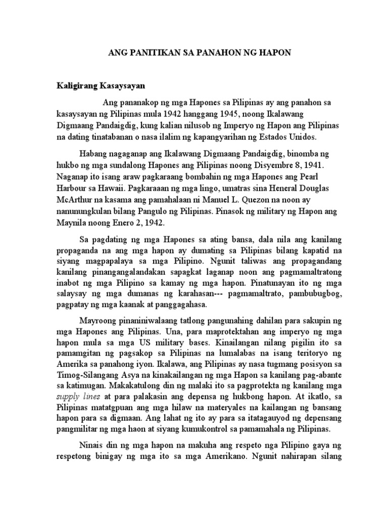 Ang Panitikan Sa Panahon NG Hapon | PDF
