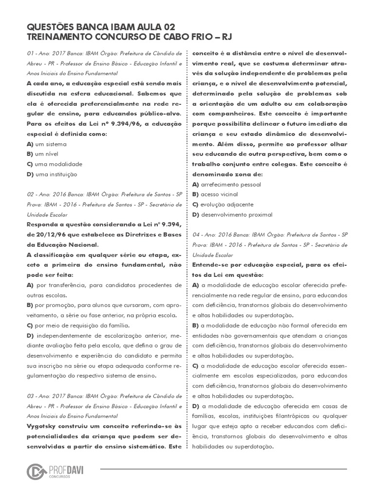Provas IBAM para Professores 2024 | PDF | Educação Especial | Superdotados
