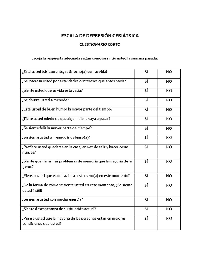 Escala de Depresión Geriátrica | PDF