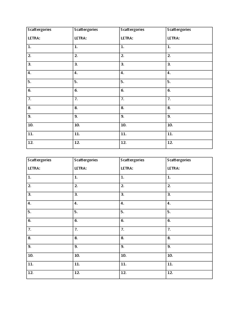 Scattergories Plantilla | PDF