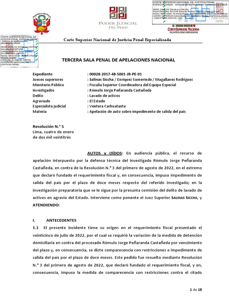 Poder Judicial Ordenó Impedimento De Salida Del País Por Seis Meses