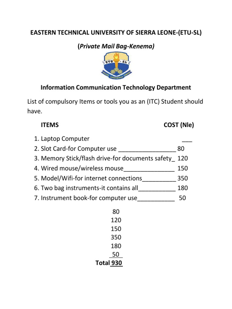Eastern Technical University of Sierra Leone | PDF