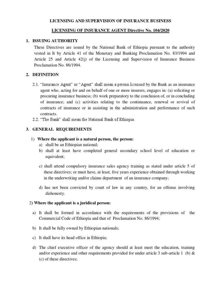 Insurance Agent Licensing in Ethiopia | PDF | Insurance | Insurance Broker