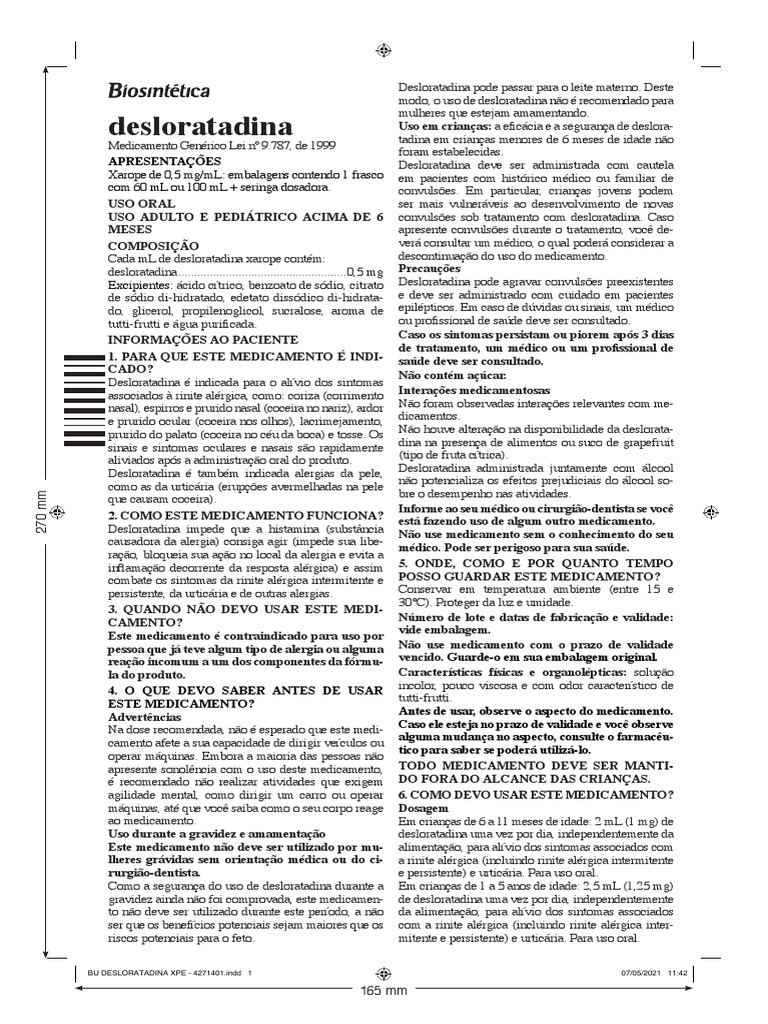 Bula Paciente Desloratadina Xarope | PDF | Alergia | Gravidez