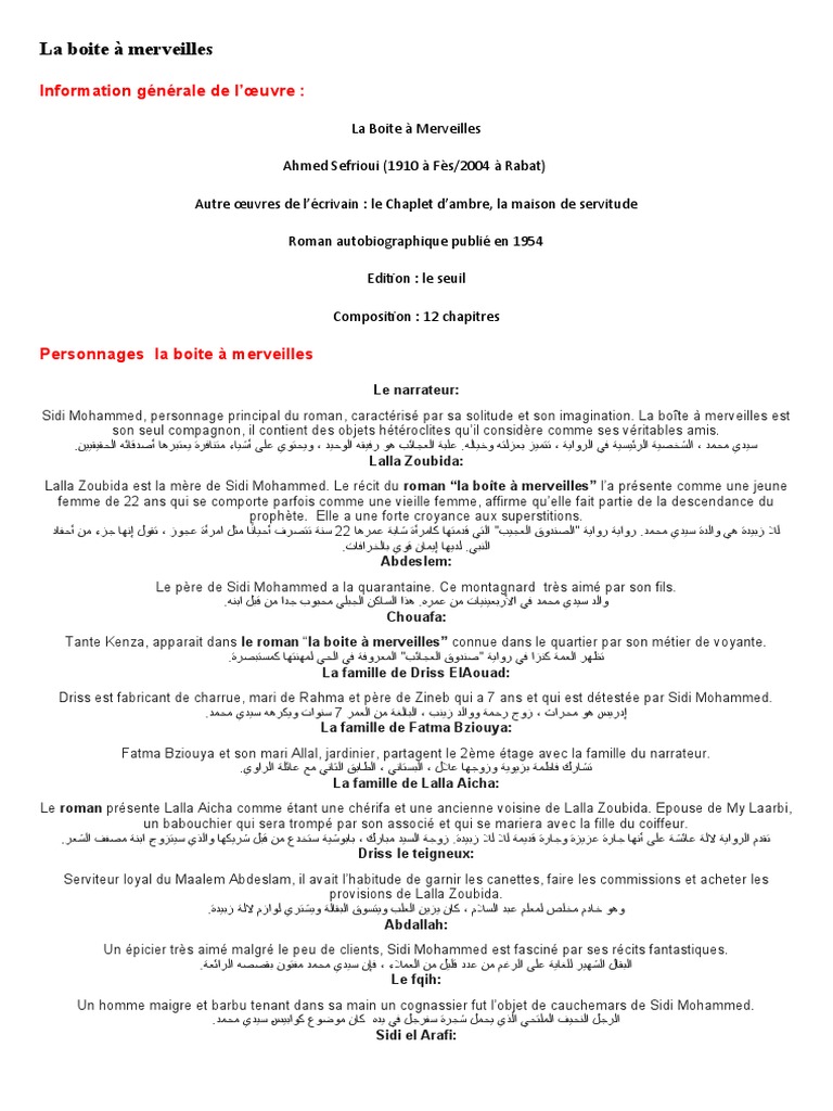 Résumé de "La Boîte à Merveilles" | PDF