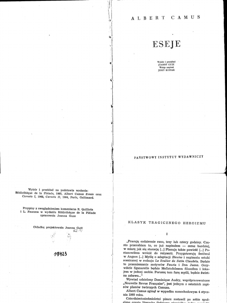 Albert Camus - Eseje (Mit Syzyfa) | PDF
