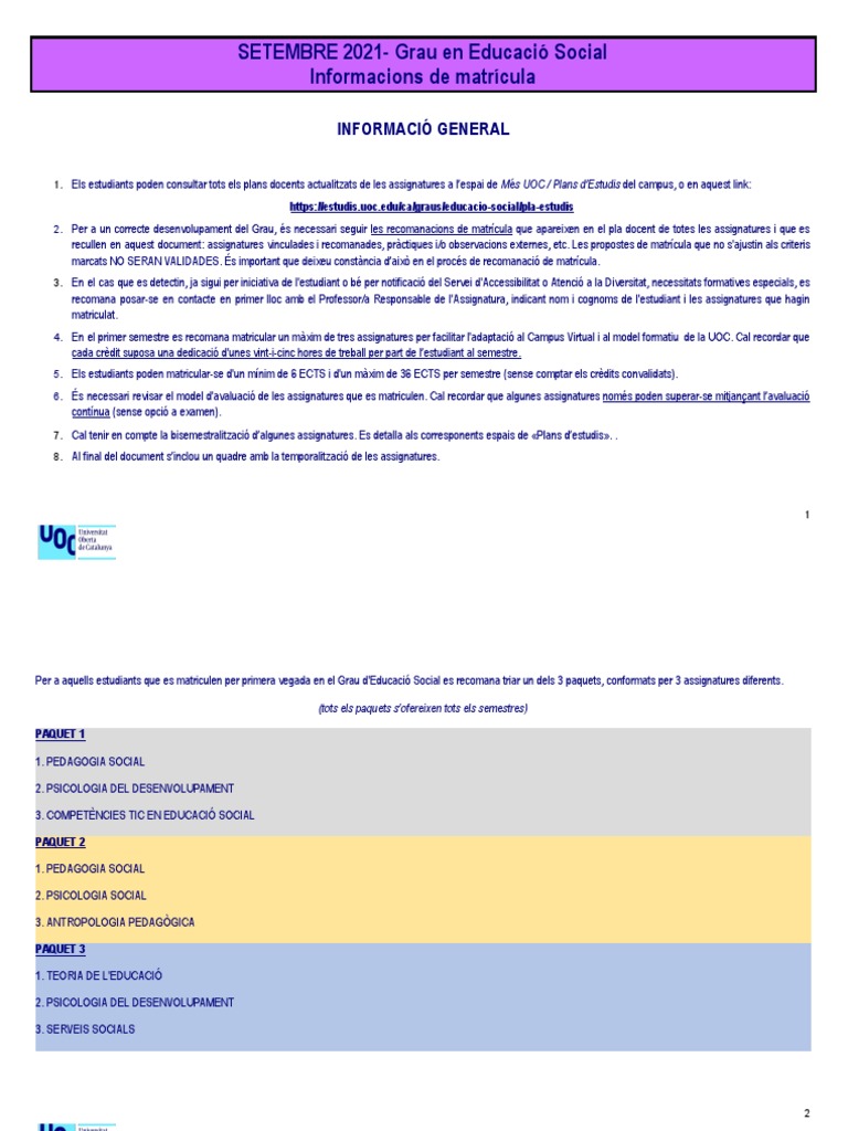Orientacions Matricula Educacio Social 20211 CA | PDF