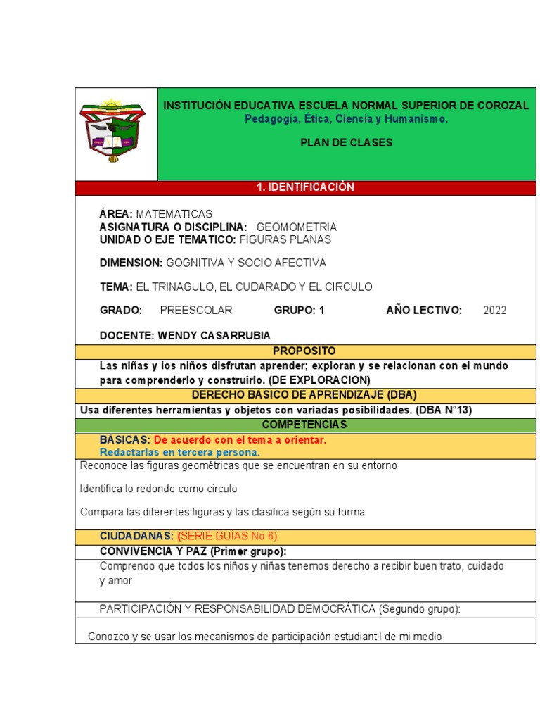 Plan de Clase Preescolar Matematicas | PDF | Aprendizaje | Educación de ...