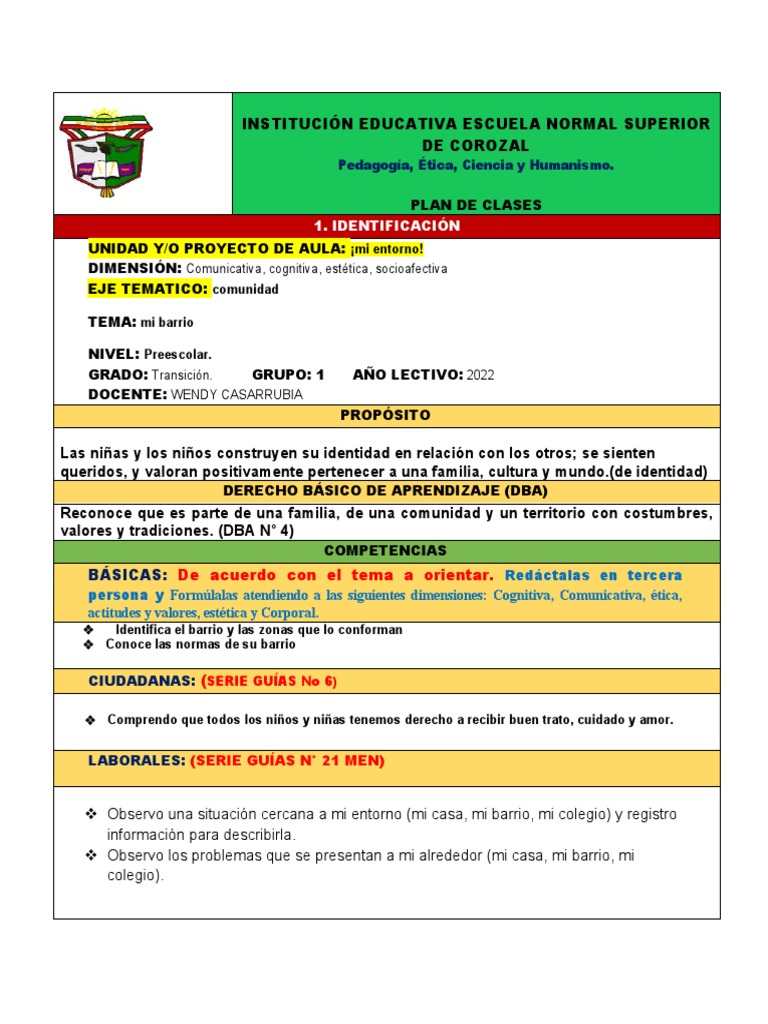 Plan de Clses Preescolar Ciencias Sociales | PDF | Educación de la ...