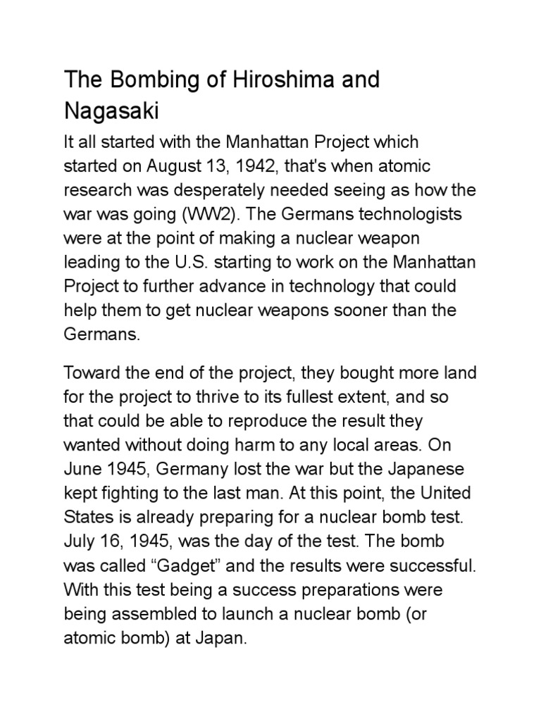 The Bombing of Hiroshima and Nagasaki | PDF | Atomic Bombings Of ...