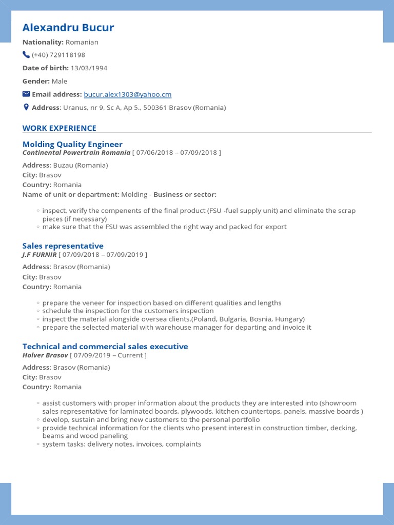 Alex Bucur CV | PDF