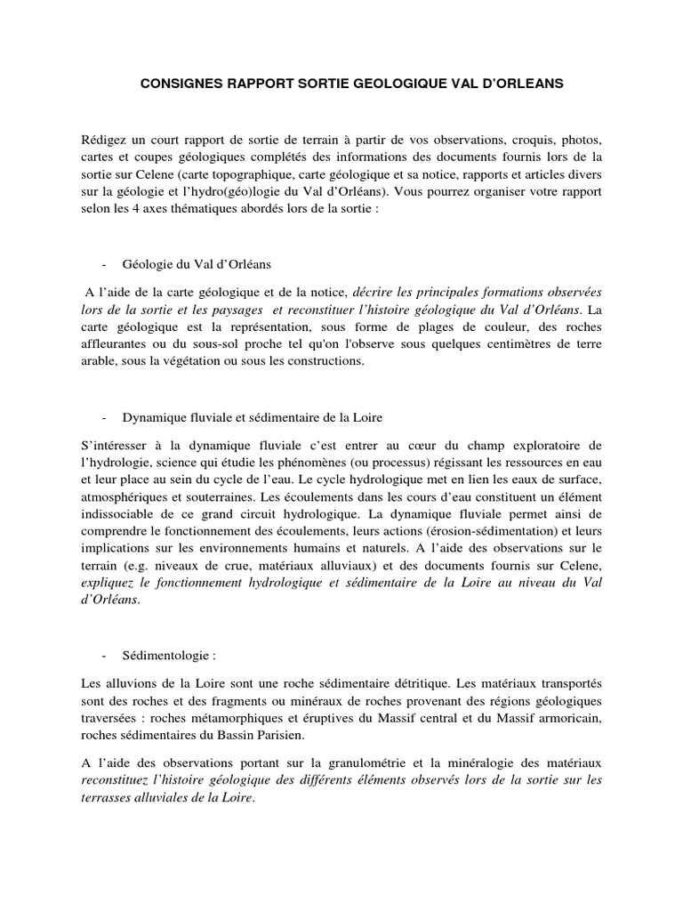 Rapport de sortie géologique Val d'Orléans | PDF | Géologie | Roche ...
