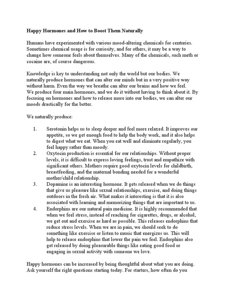 Happy Hormones and How To Boost Them Naturally | PDF | Psychology ...