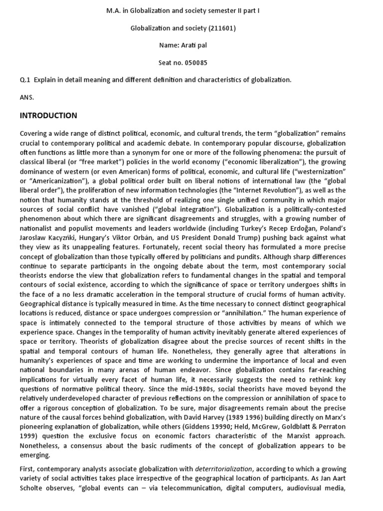 Assignment On GLOBALIZATION | PDF | International Monetary Fund | Globalization