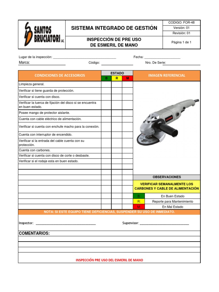 Check List ESMERIL ELECTRICO | PDF | Ingenieria Eléctrica | Electricidad