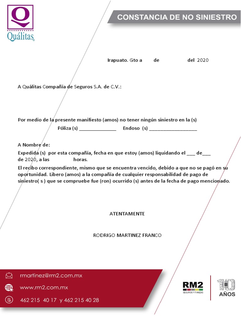 Constancia de No Siniestro Quálitas | PDF