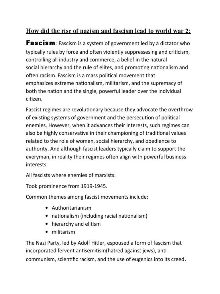 How Did The Rise of Nazism and Fascism Lead To World War 2 | PDF ...