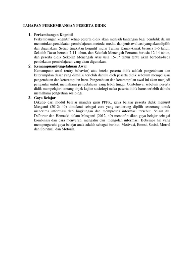 Tahapan Perkembangan Peserta Didik | PDF | Karier & Perkembangan | Sains & Matematika