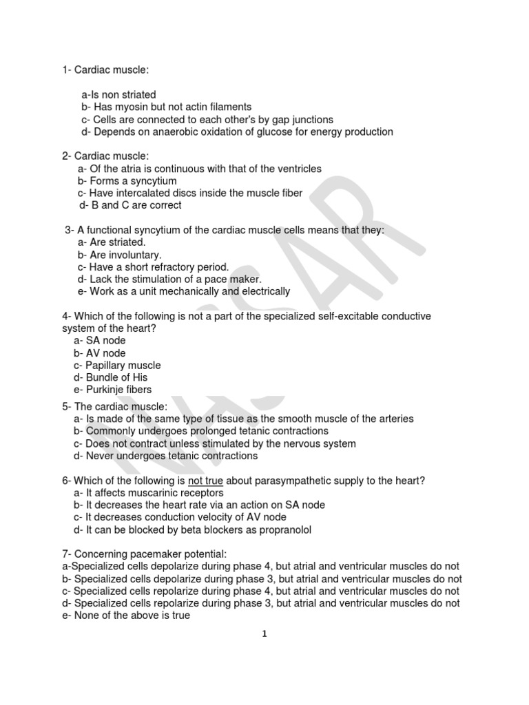 Physiology CVS MCQ (Dr. Nassar) | PDF | Electrocardiography | Heart