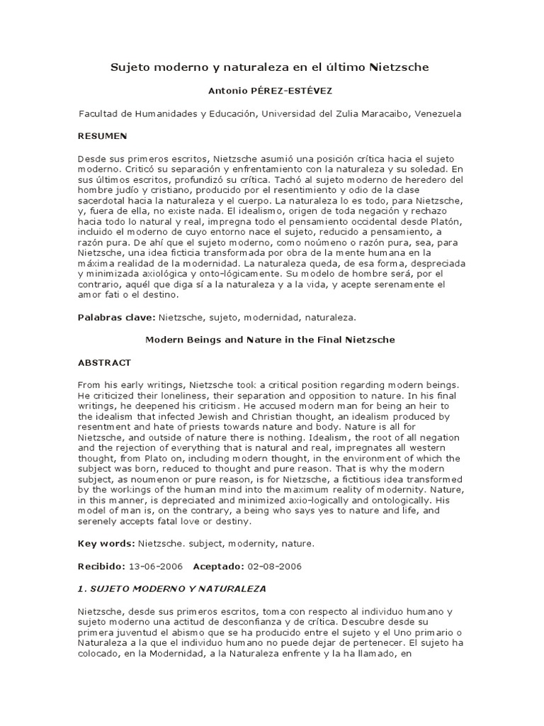 Sujeto Moderno y Naturaleza en El Último Nietzsche | PDF | Immanuel ...