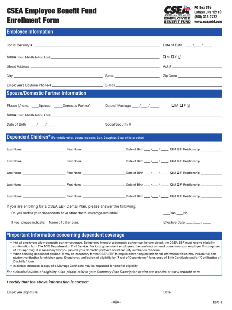 CSEA Dental Vision Enrollment Form | Download Free PDF | Employment ...