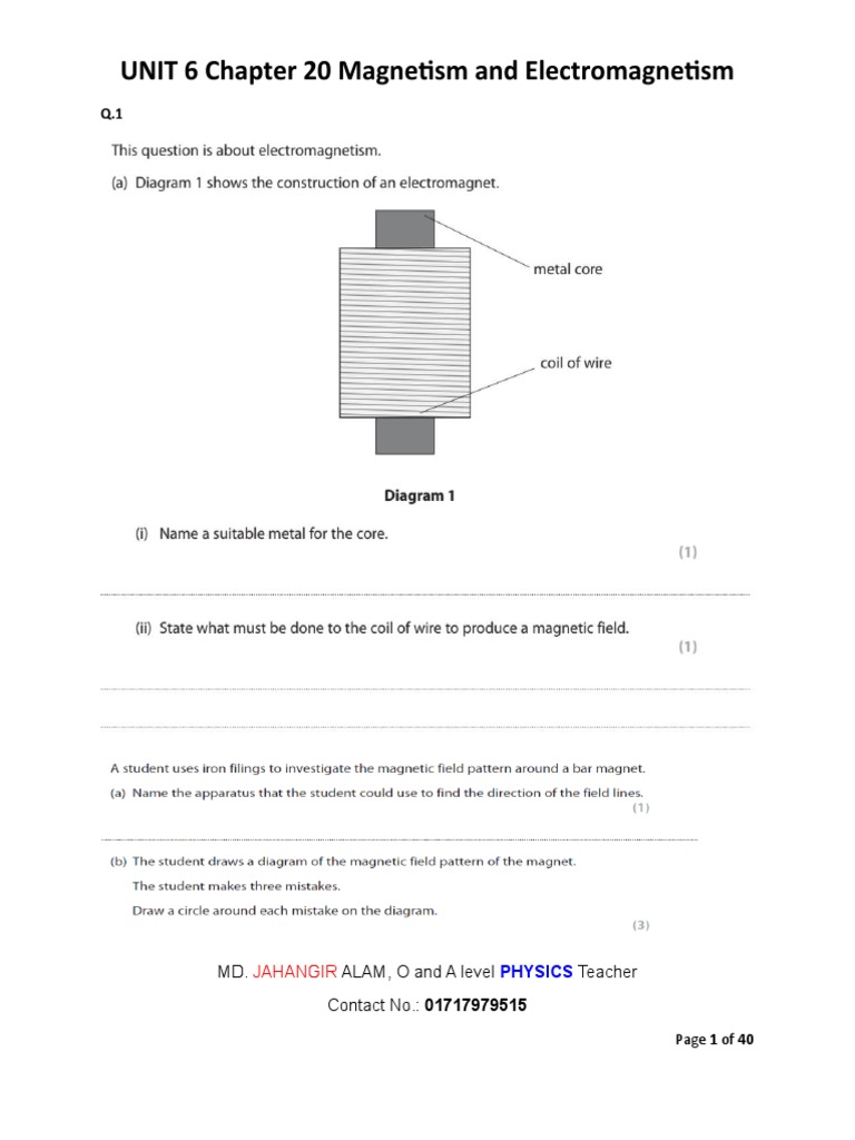 UNIT 6 Chapter 20 Magnetism and Electromagnetism - 1667934457 | PDF ...