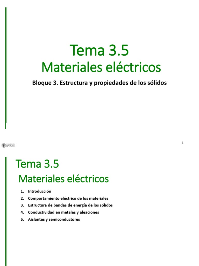 Quimica UD 3.5 Materiales Electricos | PDF | Semiconductores | Resistividad Eléctrica y ...