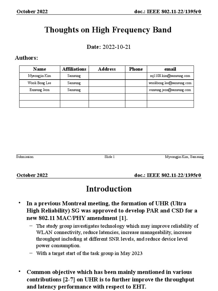 High Frequency Band Considerations for UHR | PDF | Ieee 802.11 ...