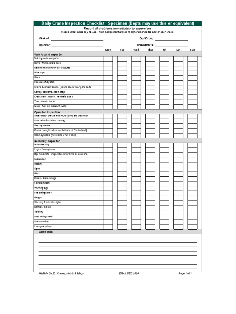 CH 23 Form 1 Daily Inspection Checklist 12-3-20 | PDF
