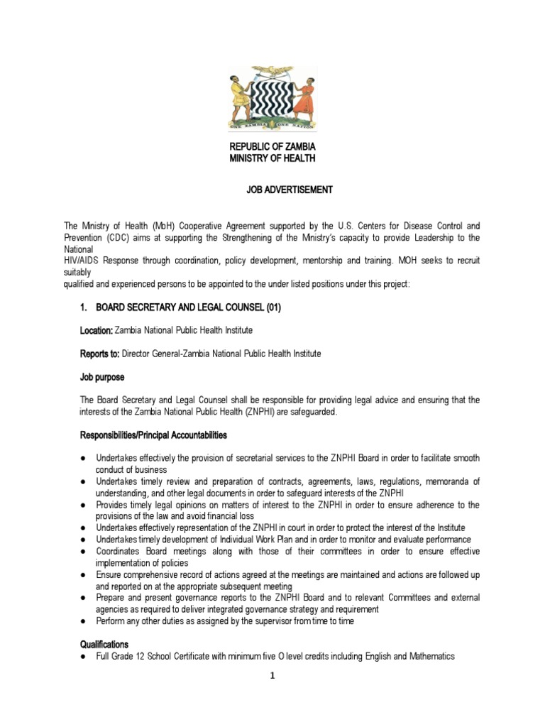 MoH - CDC CoAg Job Adverts - 27 December 2022 | Download Free PDF | President's Emergency Plan ...