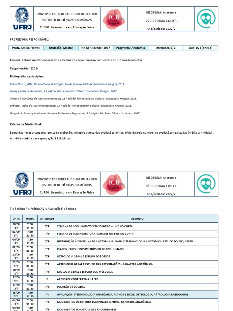 Programa - Anatomia - 20222 - BMA 132 EFA | PDF