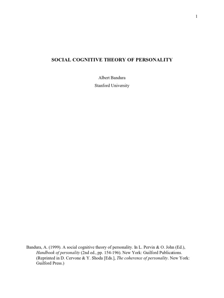 SOCIAL COGNITIVE THEORY OF PERSONALITY - Bandura1999HP | PDF | Science ...
