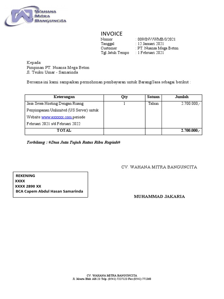 Contoh Invoice Hosting | PDF