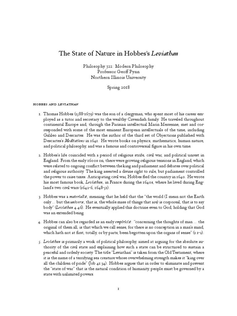 Handout Hobbess State of Nature | PDF | Thomas Hobbes | Philosophical ...