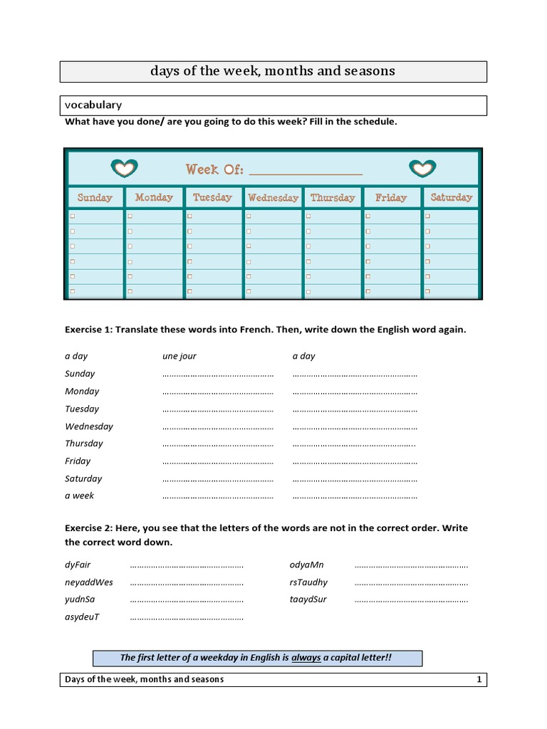 Days of The Week | PDF | Language Arts & Discipline