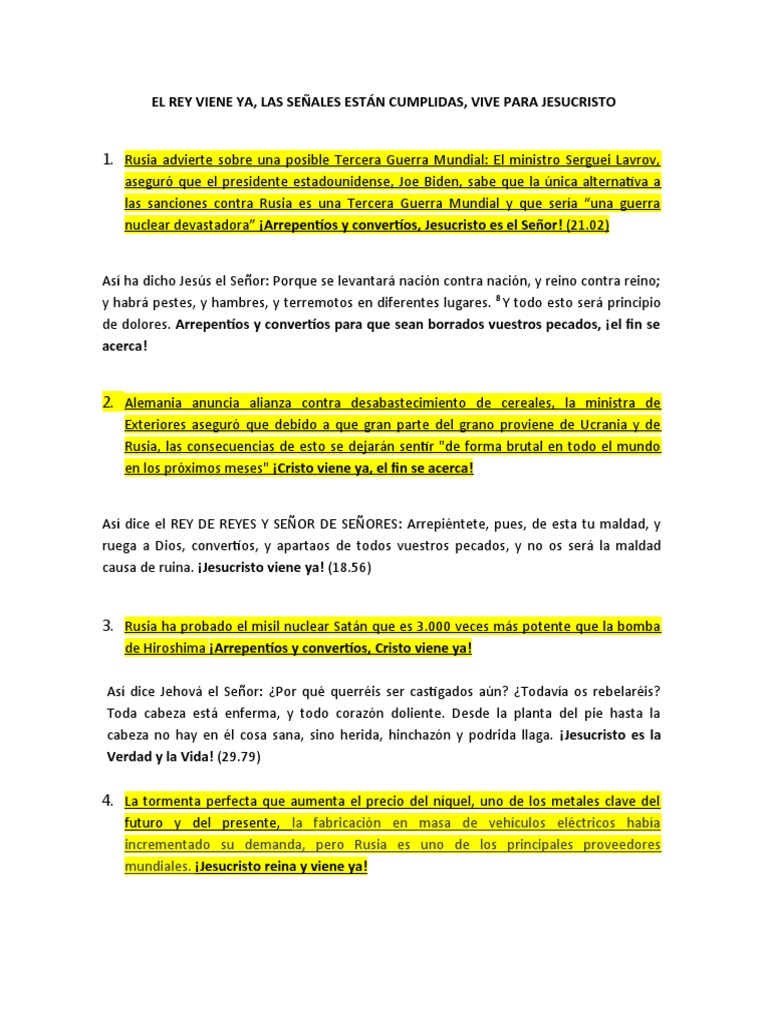 El Rey Viene Ya, Las Senales Estan Cumplidas, Vive para Jesucristo2 ...