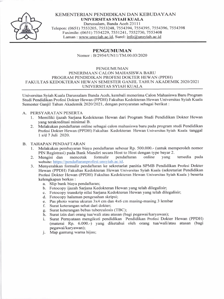 Pengumuman Profesi PPDH FKH 202001072020003641 | PDF