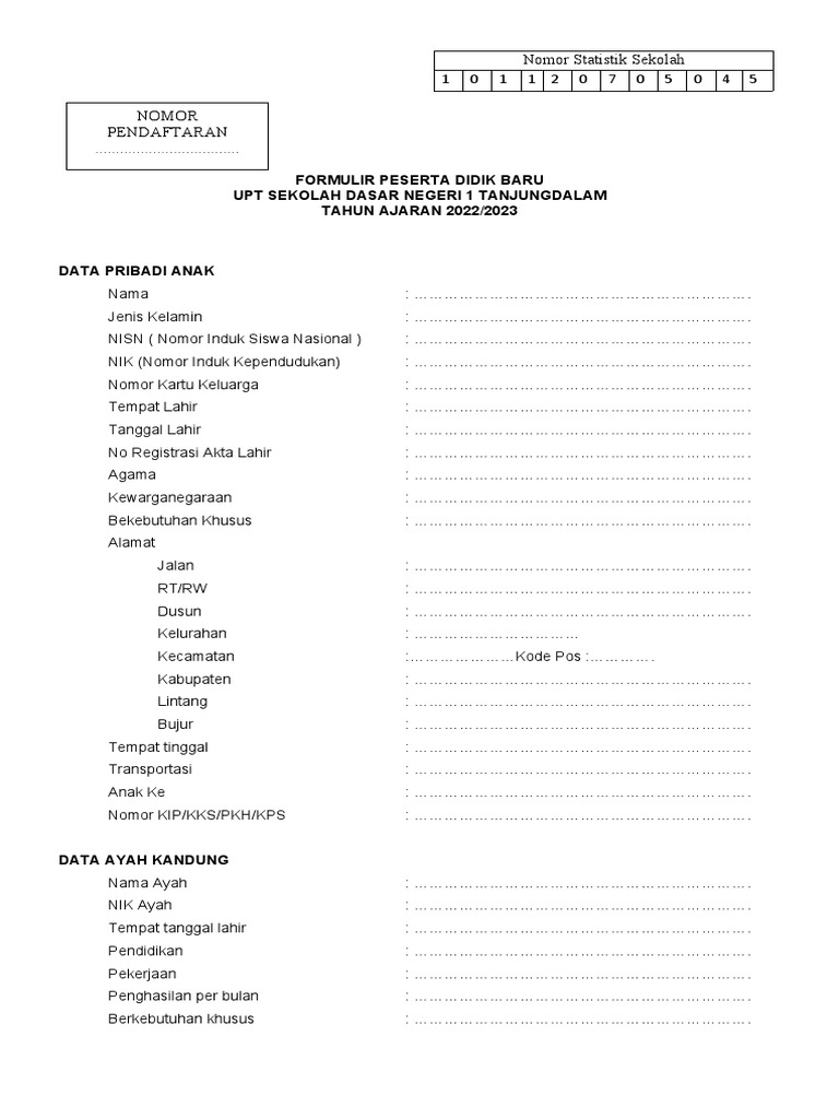 Formulir PPDB SD 2021 | PDF