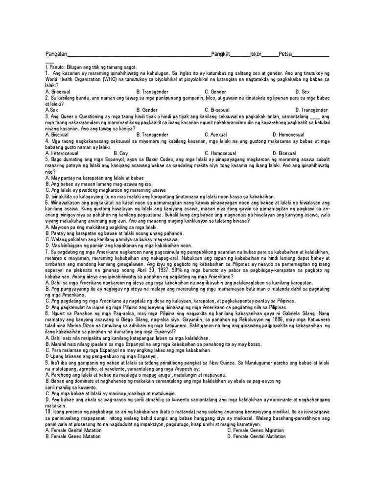Araling Panlipunan 10 Contemporary Issues 3rd Quarter Test | PDF