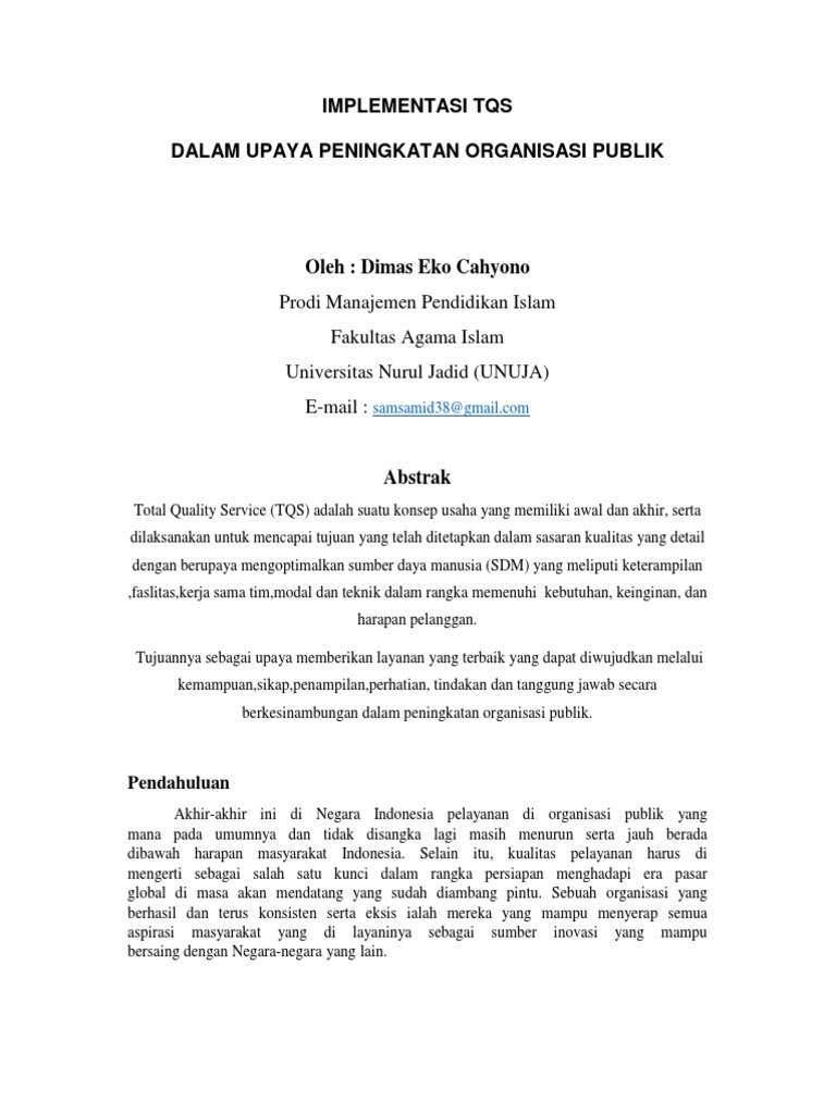 Implementasi TQS untuk Organisasi Publik | PDF