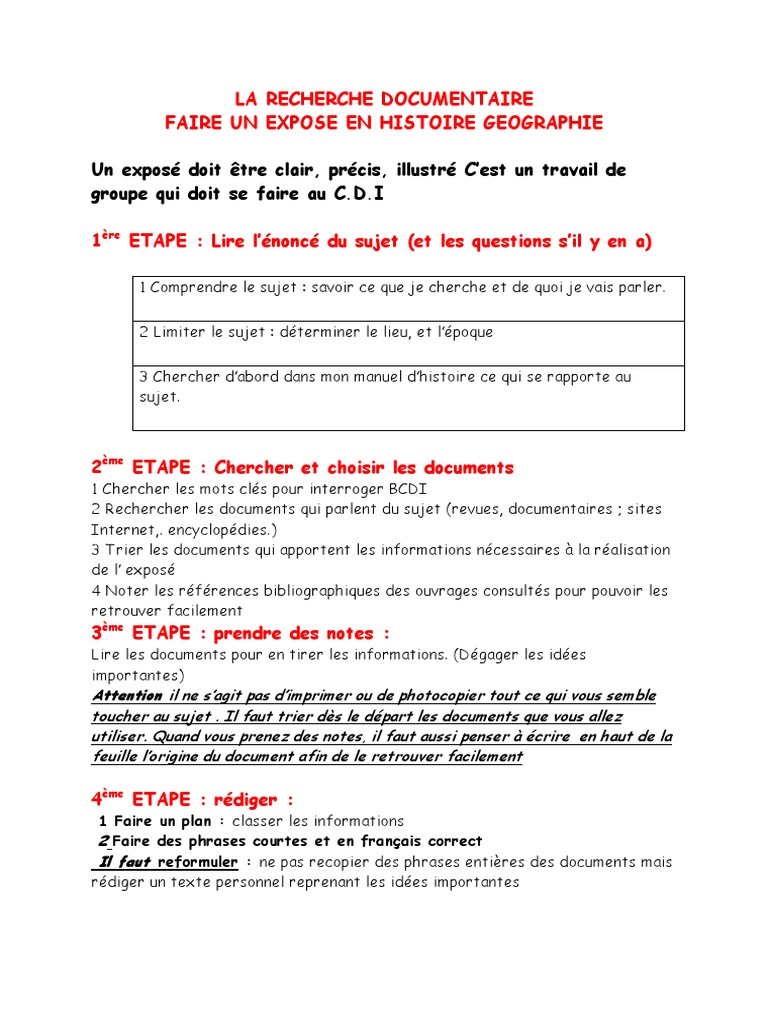 Guide pour un Exposé en Histoire-Géo | PDF