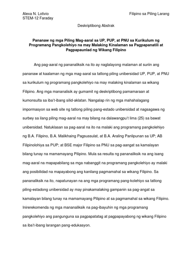 Deskriptibong Abstrak | PDF