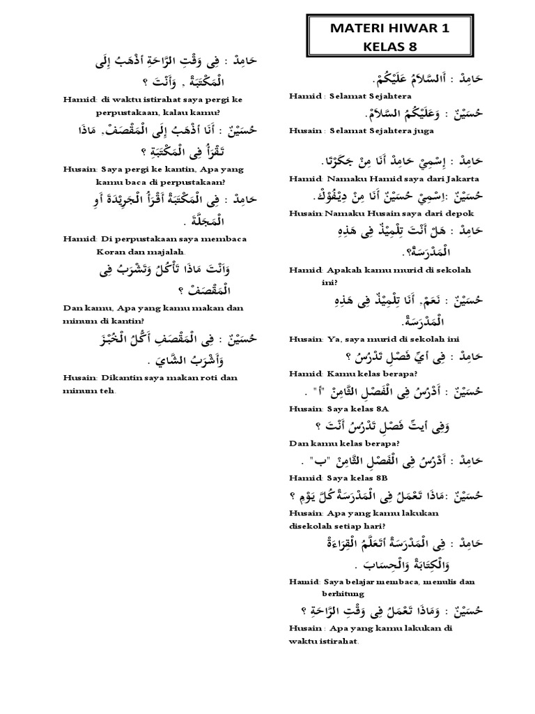 Materi Hiwar 1 Kelas 8 | PDF