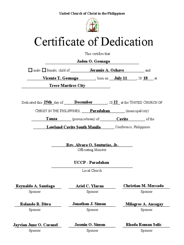 Certificate of Dedication | PDF | Christian Movements | Christian ...