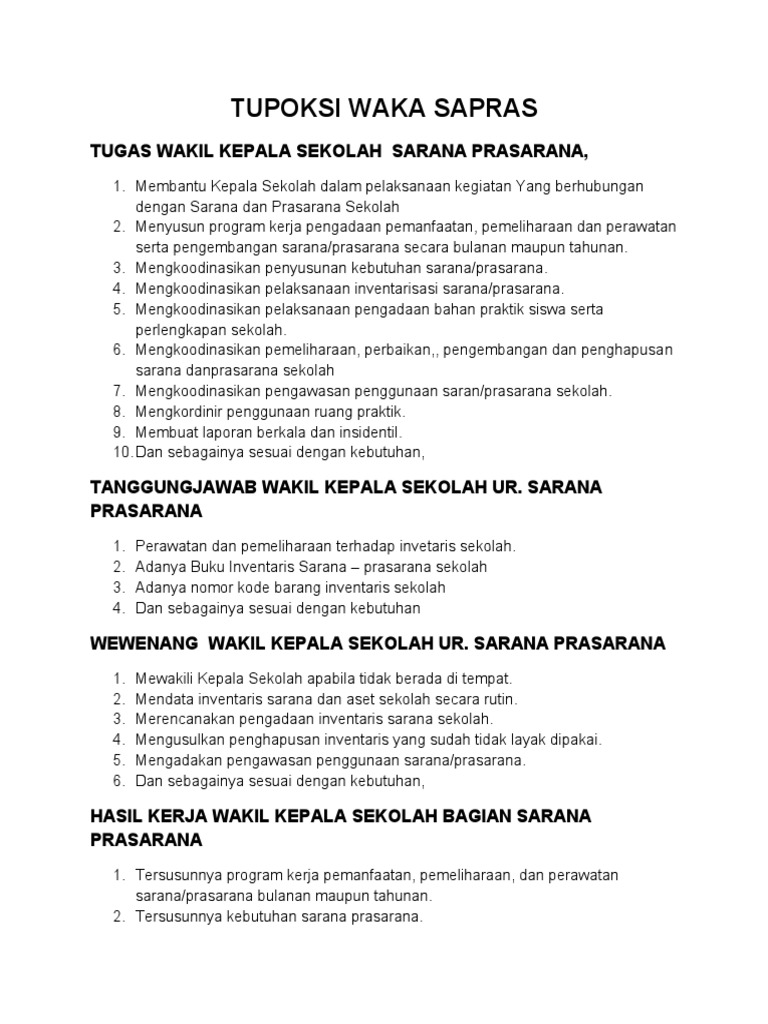 Tupoksi Waka Sapras | PDF